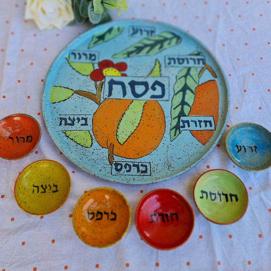 Passover Seder Plate Set: Hand-painted Ceramic Nature-inspired Judaica ...