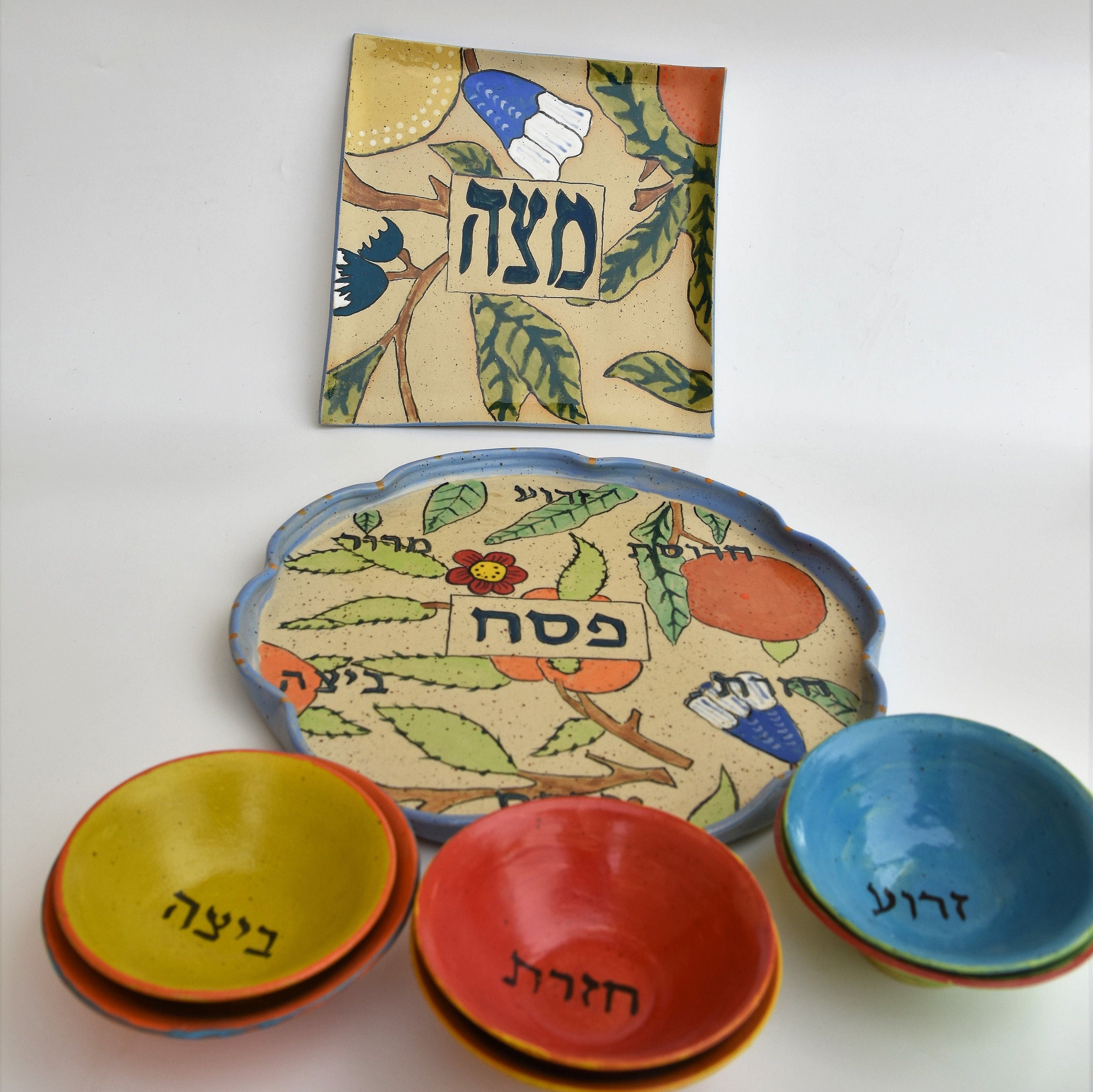 Passover Seder Plate, Judaica Art Handmade, Ceramic Hand Painted ...