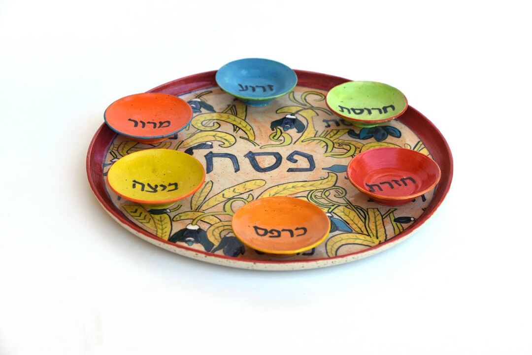 Passover Seder Plate, Pesach Set Ceramic Hand Painted, Jewish Gifts ...