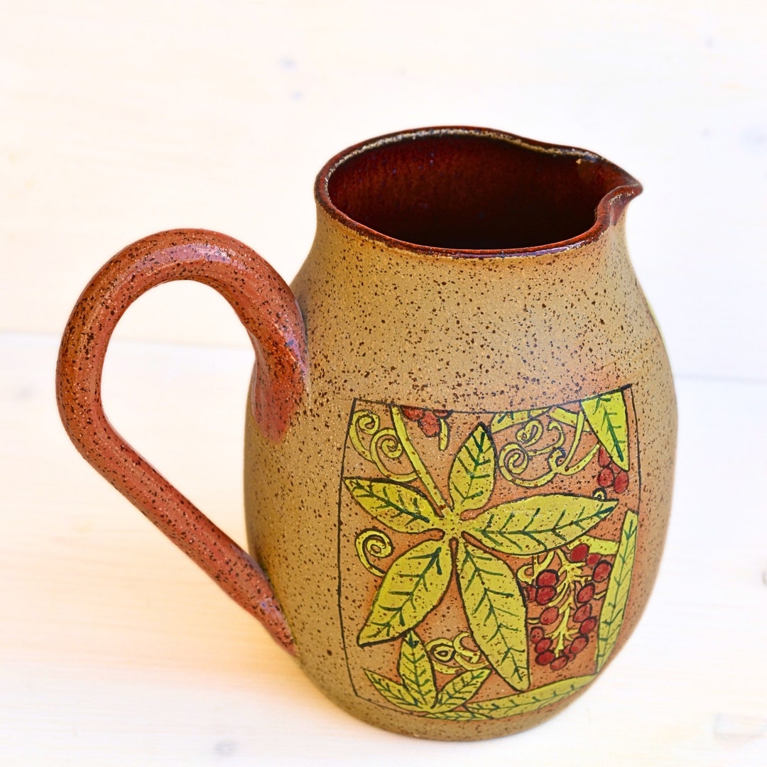 Handmade Ceramic Pitcher, Pottery Water Jug, Hand Painted Decorative ...
