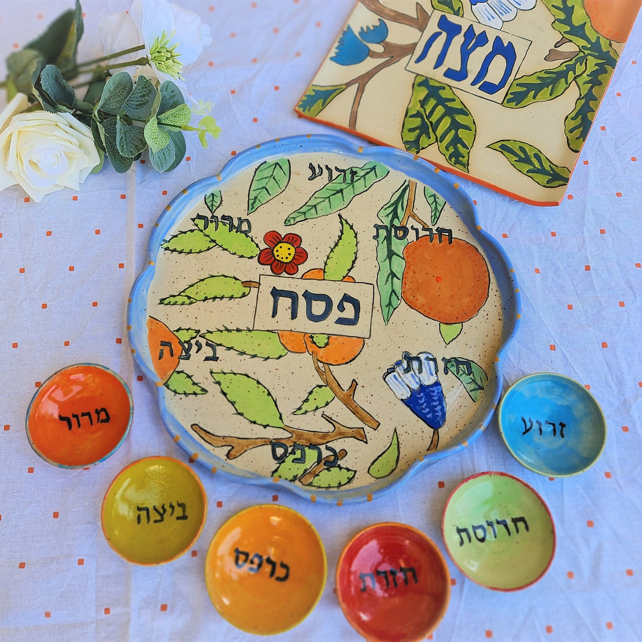 Passover Seder Plate, Judaica Art Handmade, Ceramic Hand Painted ...