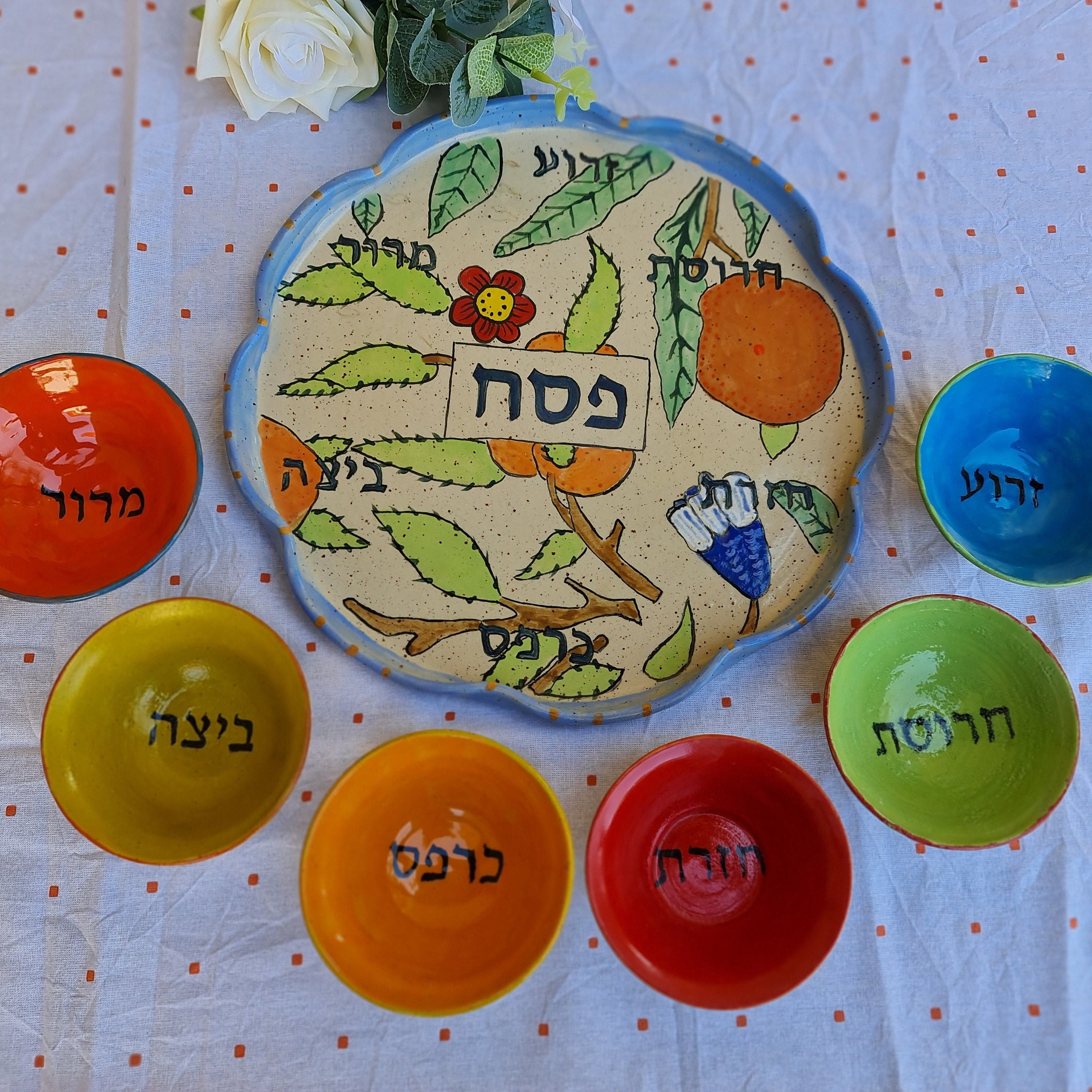 Passover Seder Plate,floral Judaica Art Design Handmade, Ceramic Hand ...