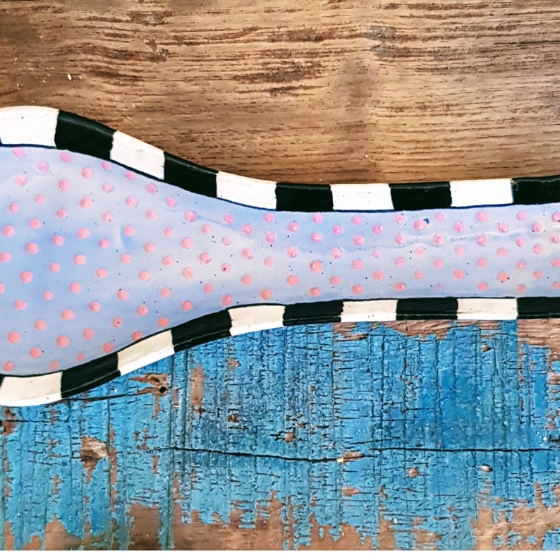 Spoon Rest Hand Painted With Polka Dots, Spoon Holder, Ceramic Colorful ...