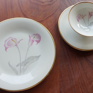 Pink calla lily flower decor. Porcelain trio set: cup saucer | Etsy