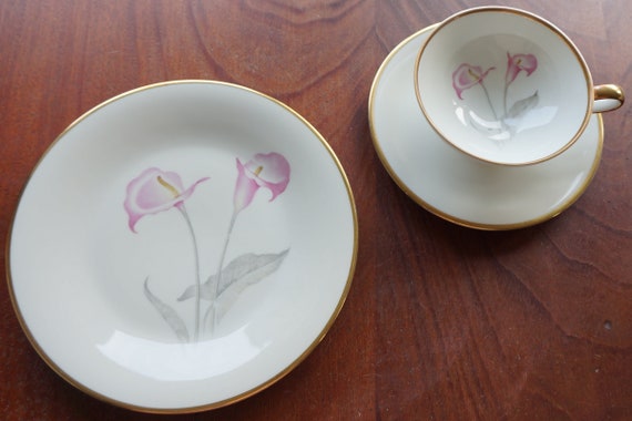Pink Calla Lily Flower Decor. Porcelain Trio Set: Cup Saucer - Etsy