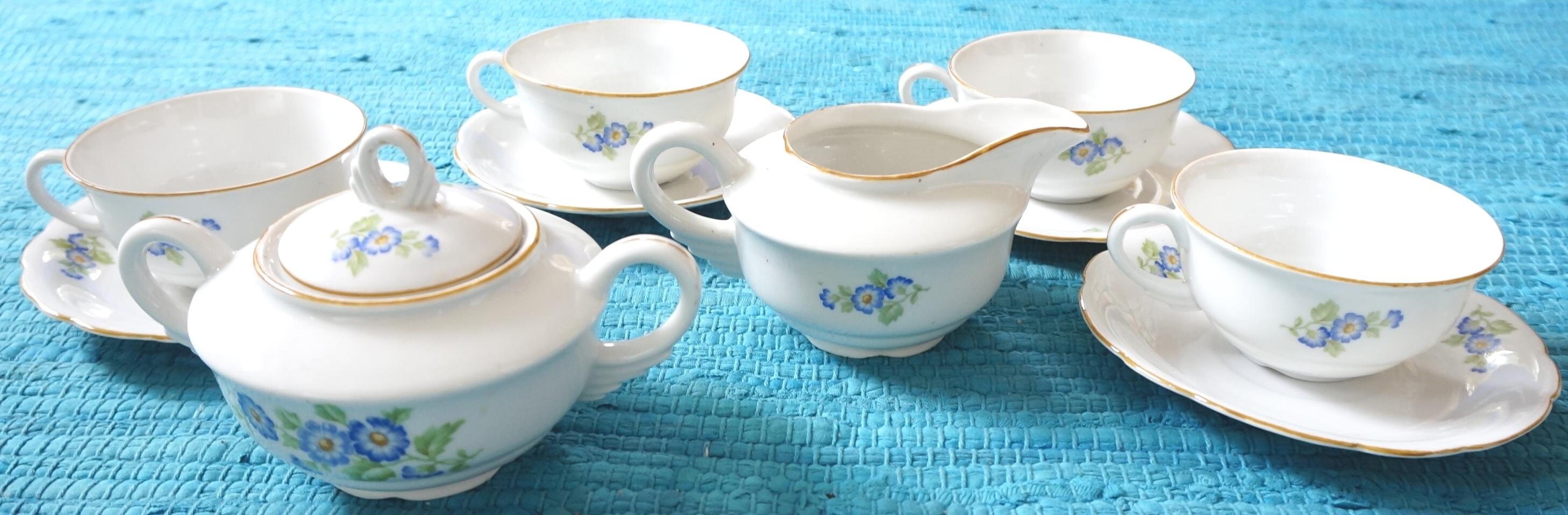 Vintage Czech Porcelain Set: 4 Tea Cups Saucers Sugarbowl | Etsy