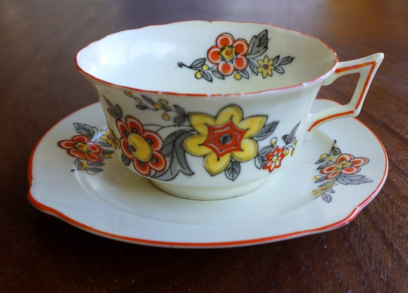 Antique Porcelain Tea Cup With Rectangular Saucer White China | Etsy