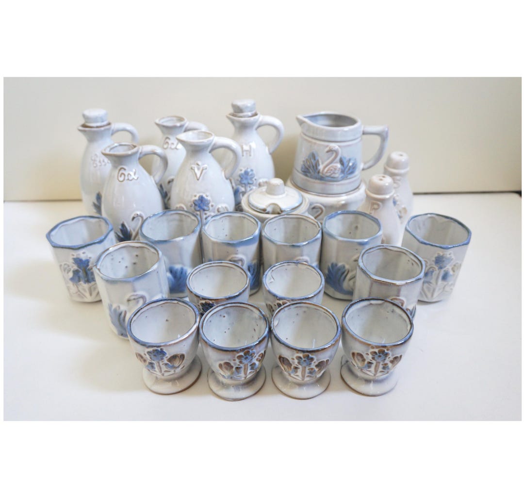 Lovely Vintage Art Pottery Collection: Cups, Oil Vinegar Pepper Salt ...
