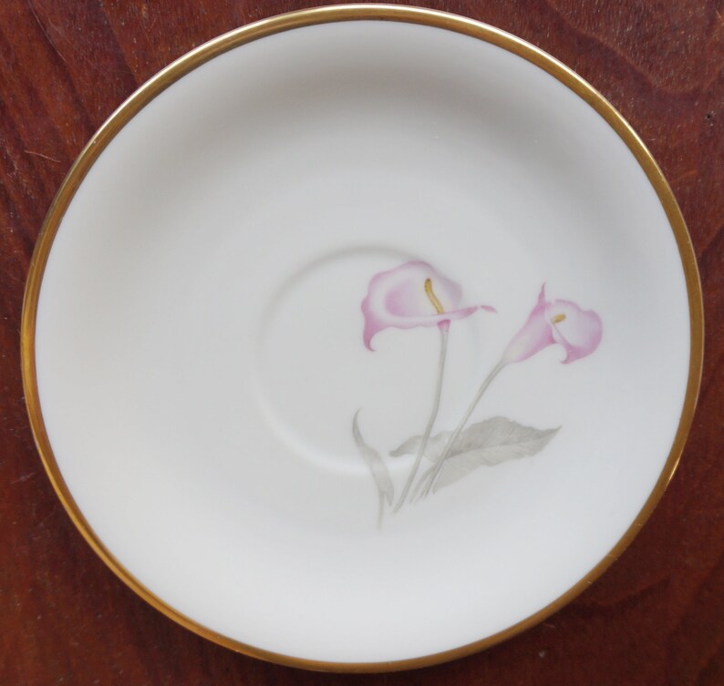 Pink calla lily flower decor. Porcelain trio set: cup saucer | Etsy