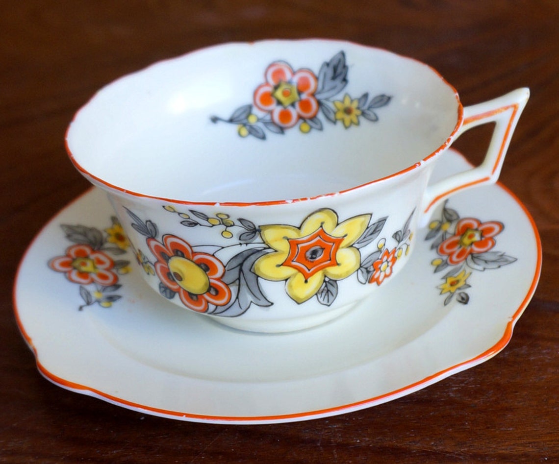 Antique Porcelain Tea Cup With Rectangular Saucer White China | Etsy