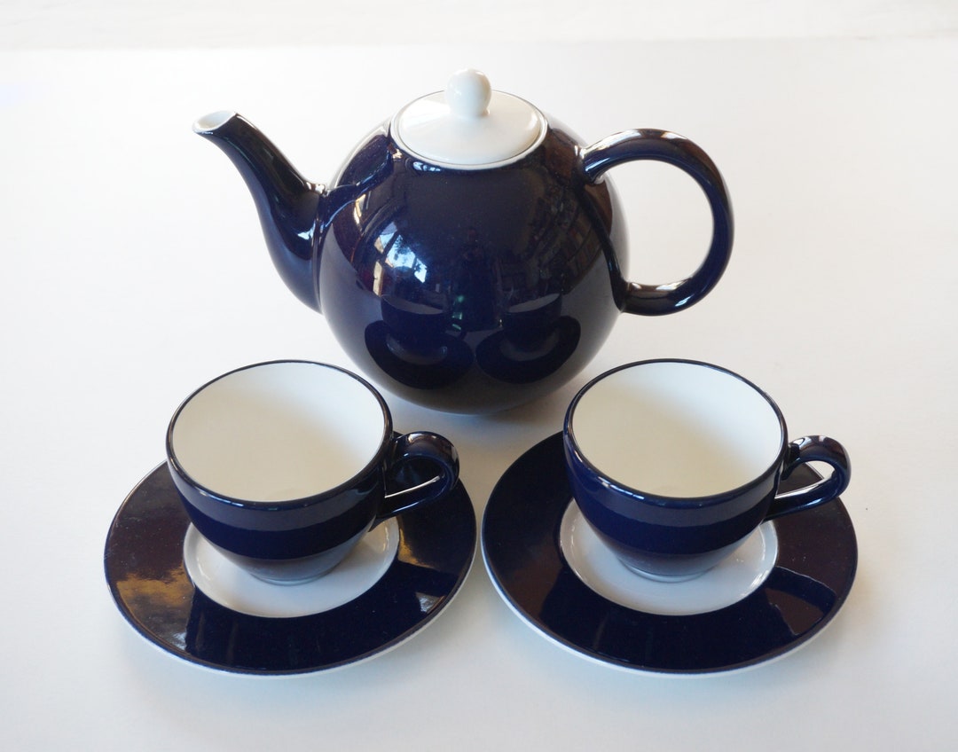 Blue - White Teapot + 2 Cups + Saucers. Pagnossin Treviso, Italy ...