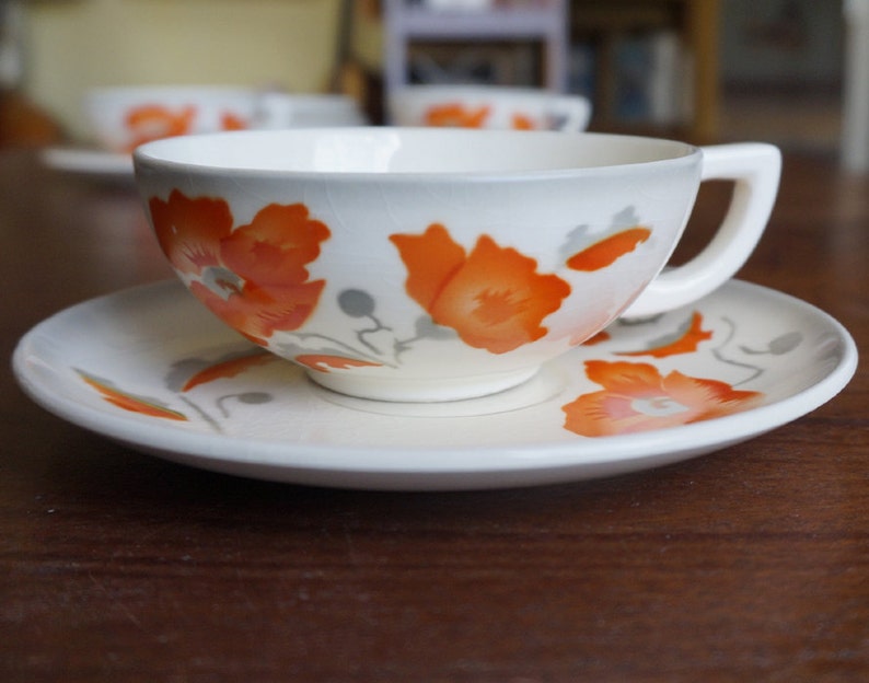 Beautiful Vintage Poppy Tea Cups 3 and Saucers 7 Air - Etsy