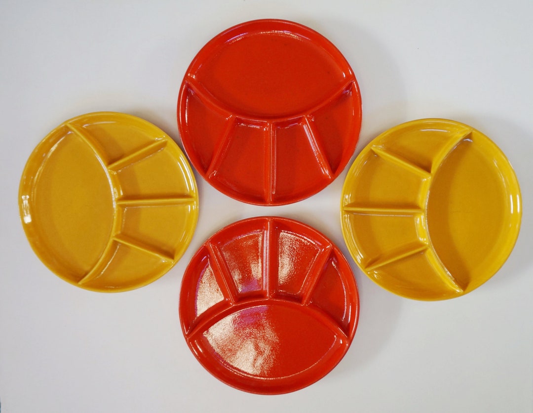 Bright Colours, Red and Yellow Divided Grill / Fondue Plates. Jasba ...