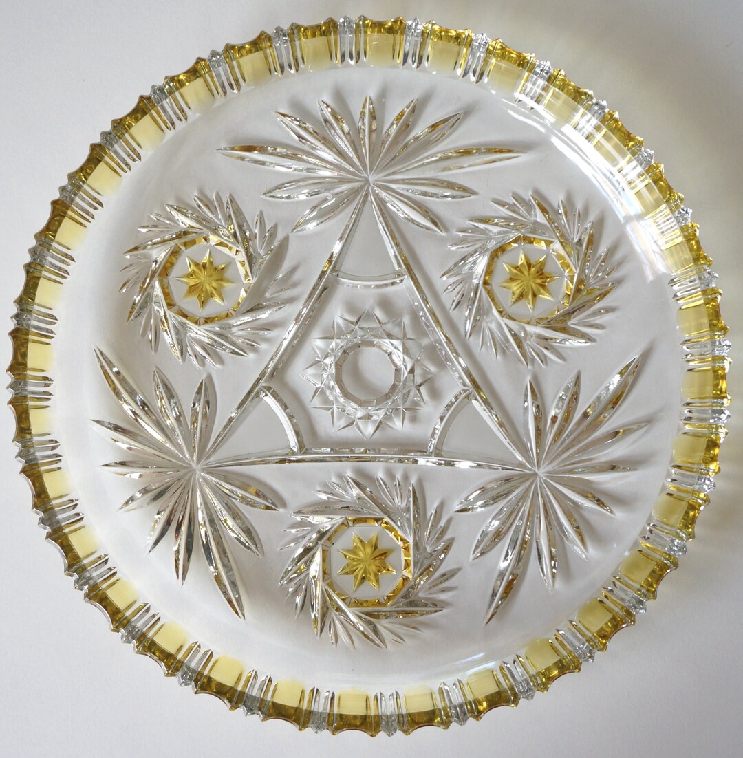 Festive Glass Cake Stand / Platter. Vintage Circa 1970. Abstract ...