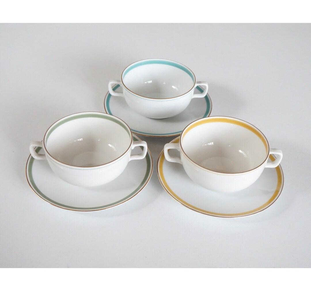 Minimalist Vintage Fine Porcelain 3 Soup Cups Saucers Mosa - Etsy