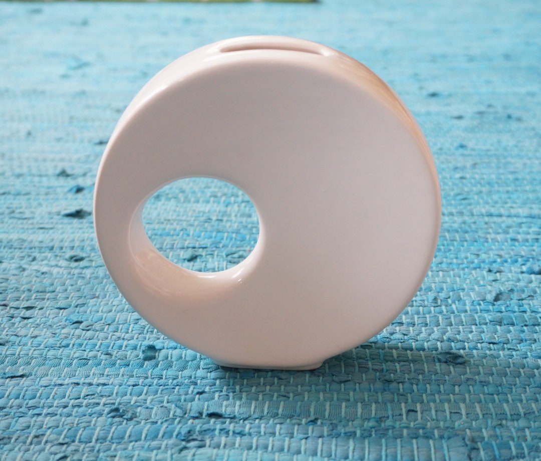 Circular Model White Ceramic Vase With a Hole. Strong Minimalist Design ...