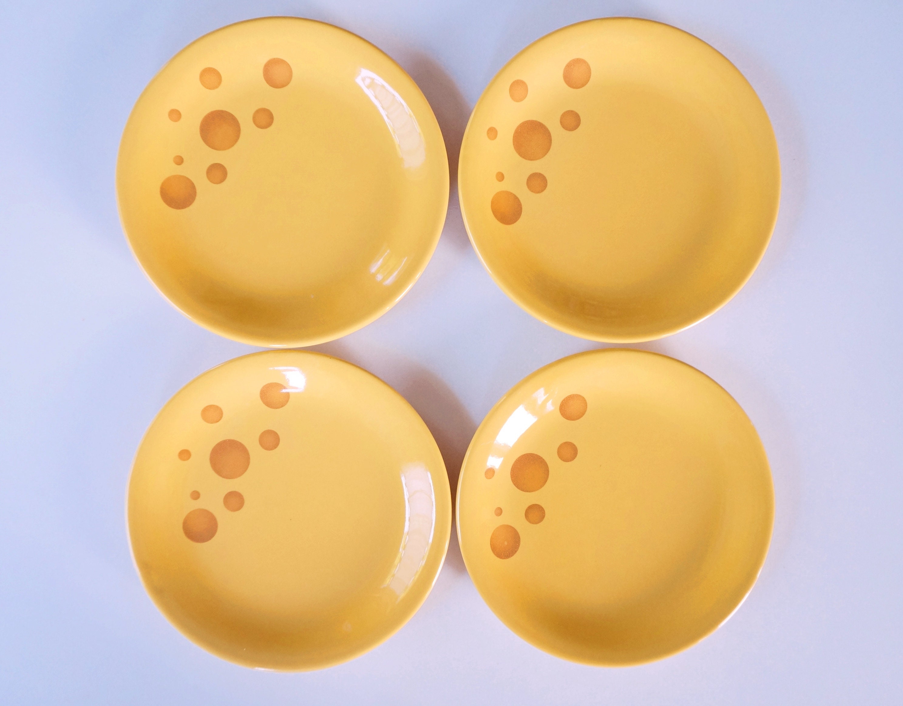 4 Breakfast Plates, Ceraminter Made in Italy. Saturated Bright Yellow ...