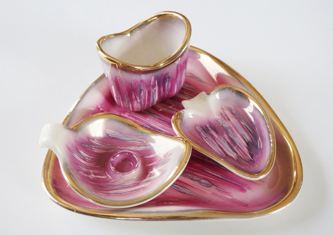 Complete 1950s Pink Gold Glaze Smokers Set. Platter Cigarette - Etsy