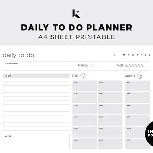 Daily PLANNER Printable / Downloadable Minimalist Minimal Black & White ...