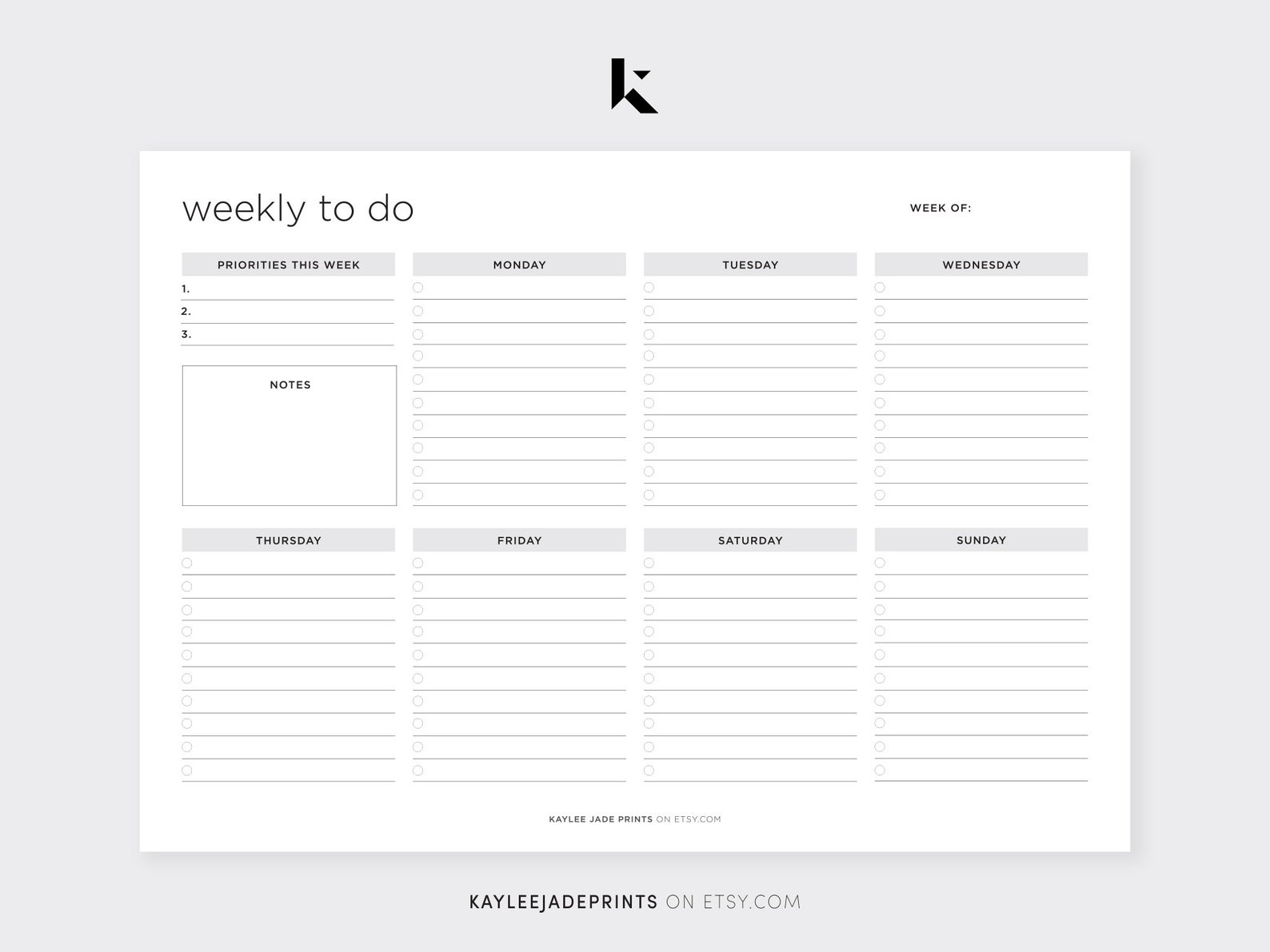 Weekly PLANNER Printable / Downloadable Minimalist Minimal Black ...