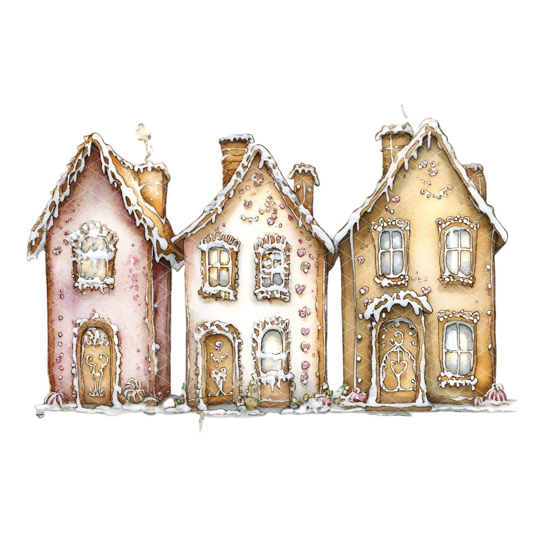 A Row of Gingerbread Houses Digital Clip Art - 1 PNG 300DPI Instant ...
