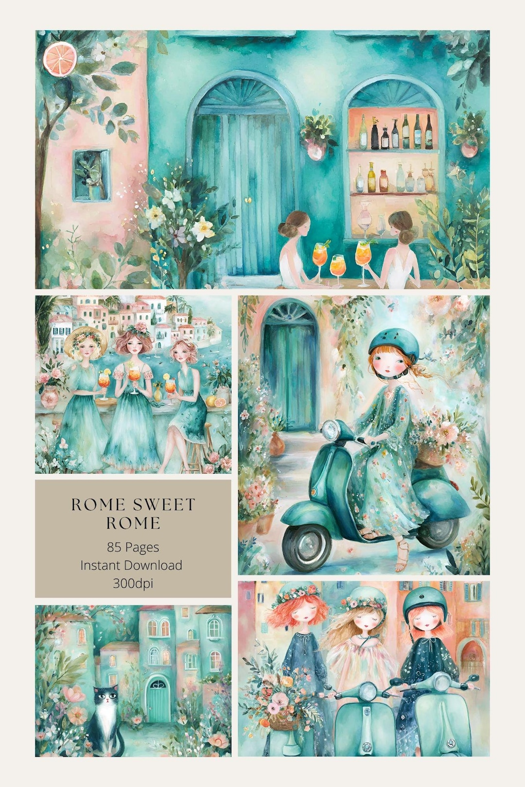 Rome Junk Journal Kit, Italy Ephemera, Digital Scrapbook Paper ...