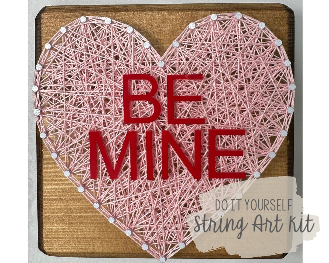 DIY 5x5" Be Mine Heart String Art Kit, Valentine's Day Candy Heart ...