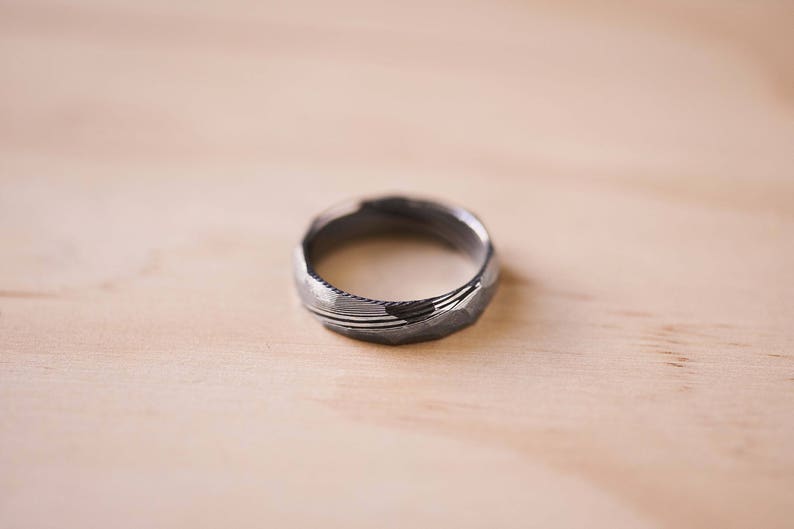Faceted Damasteel Damascus Dense Twist Pattern Ring, Damascus Steel ...