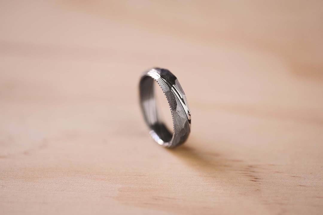 Faceted Damasteel Damascus Dense Twist Pattern Ring, Damascus Steel ...