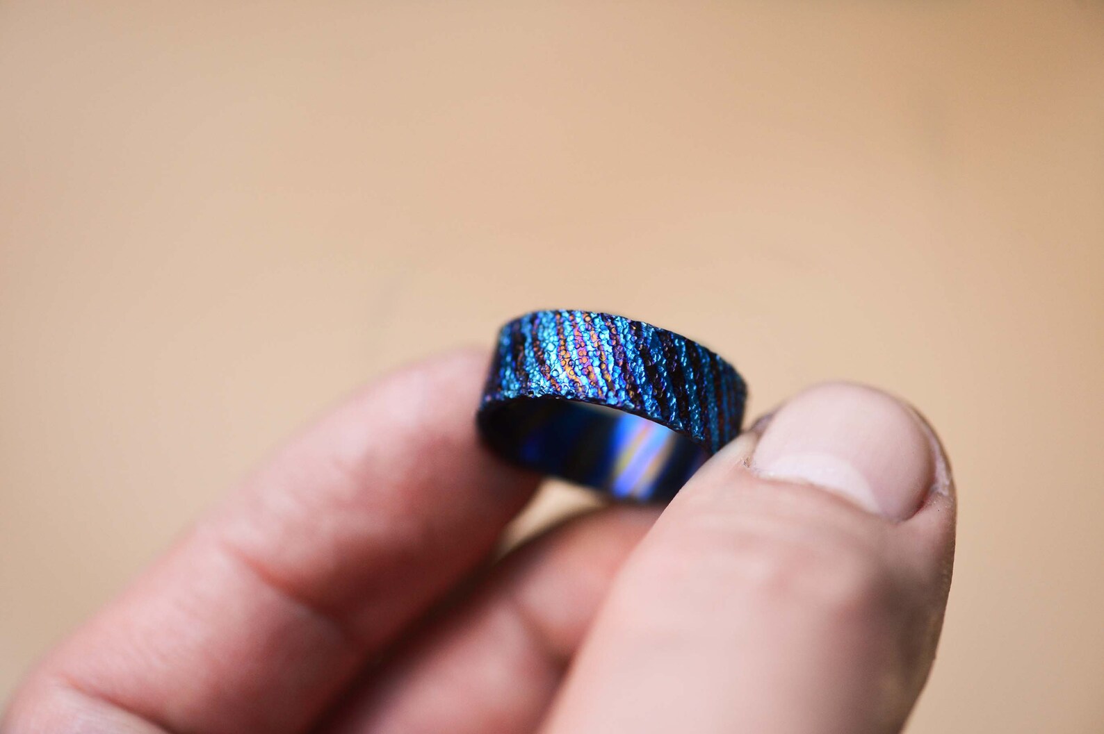Timascus Ring With a Volcanic Rock Texture Leaf Twist | Etsy