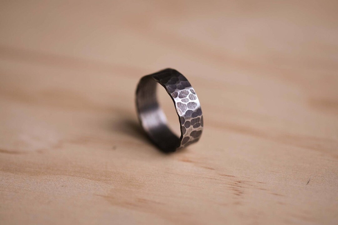 Oxidised & Hammered Stainless Steel Ring With a Brushed Finish - Etsy