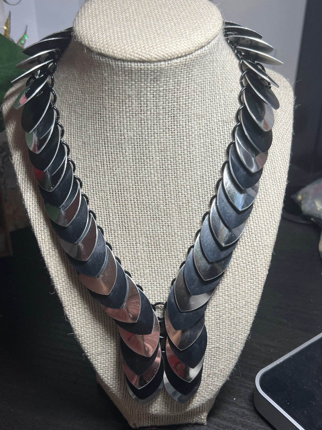 Black and Silver Scale Mail Necklace - Etsy