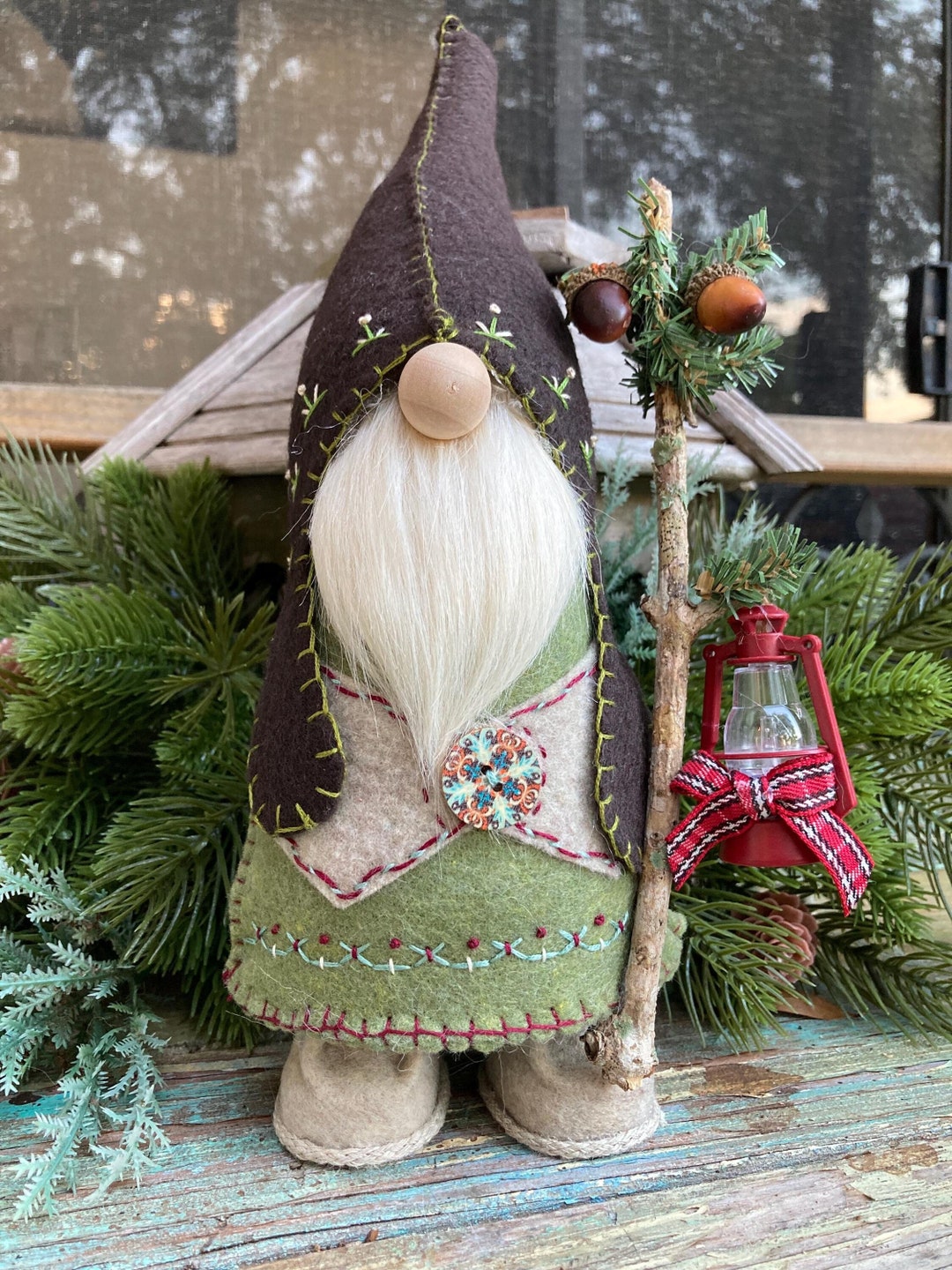 Whimsical Night Watchman Handmade Gnome With Lantern Magical ...