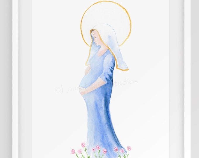 Pregnant Virgin Mary, Mother Mary Art, Watercolor of Mary, Pregnant Mom ...