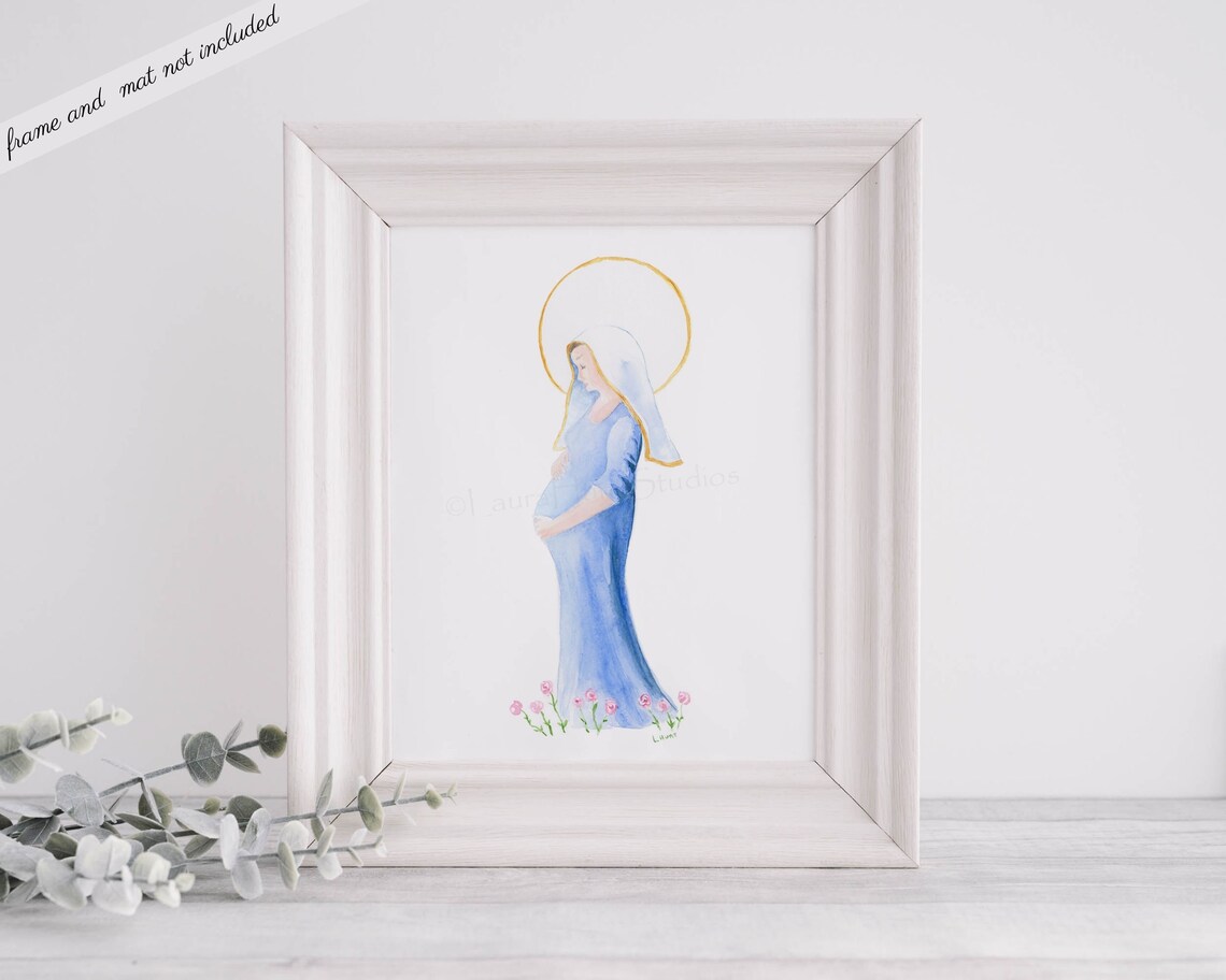 Pregnant Virgin Mary, Mother Mary Art, Watercolor of Mary, Pregnant Mom ...