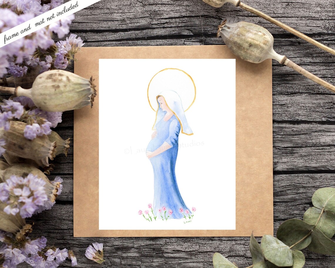 Pregnant Virgin Mary, Mother Mary Art, Watercolor of Mary, Pregnant Mom ...