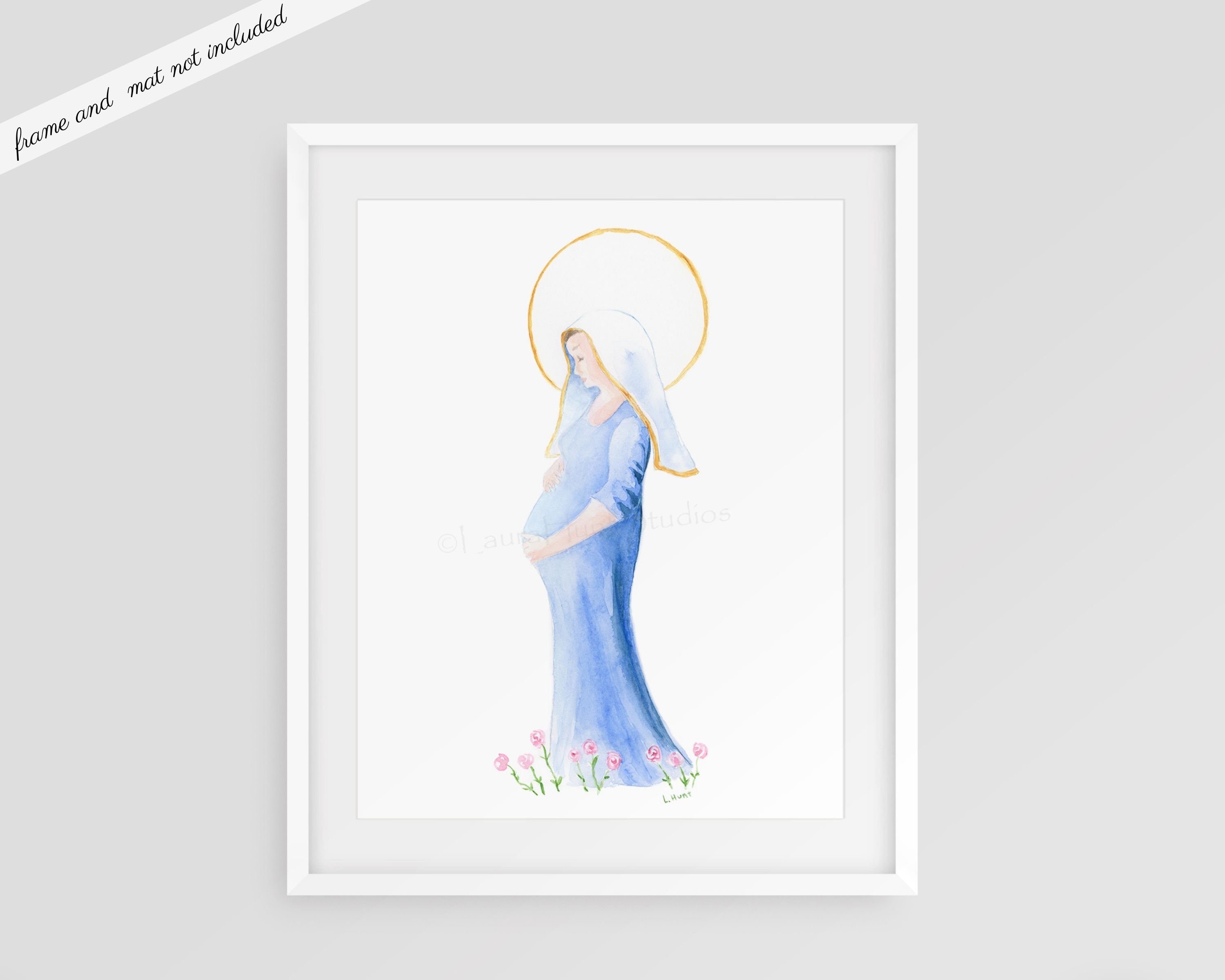 Pregnant Virgin Mary, Mother Mary Art, Watercolor of Mary, Pregnant Mom ...