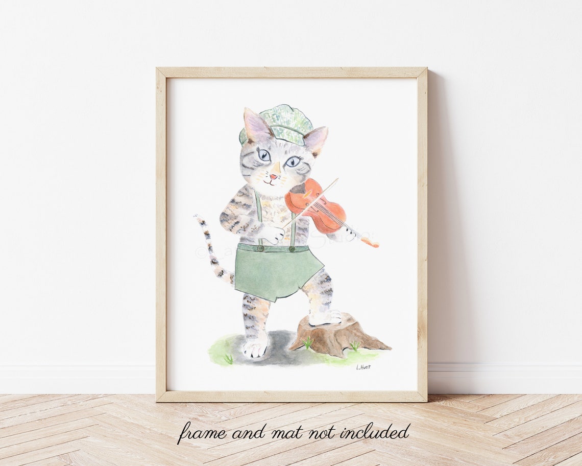 The Cat and the Fiddle, Nursery Rhymes Wall Art, Watercolor Print ...