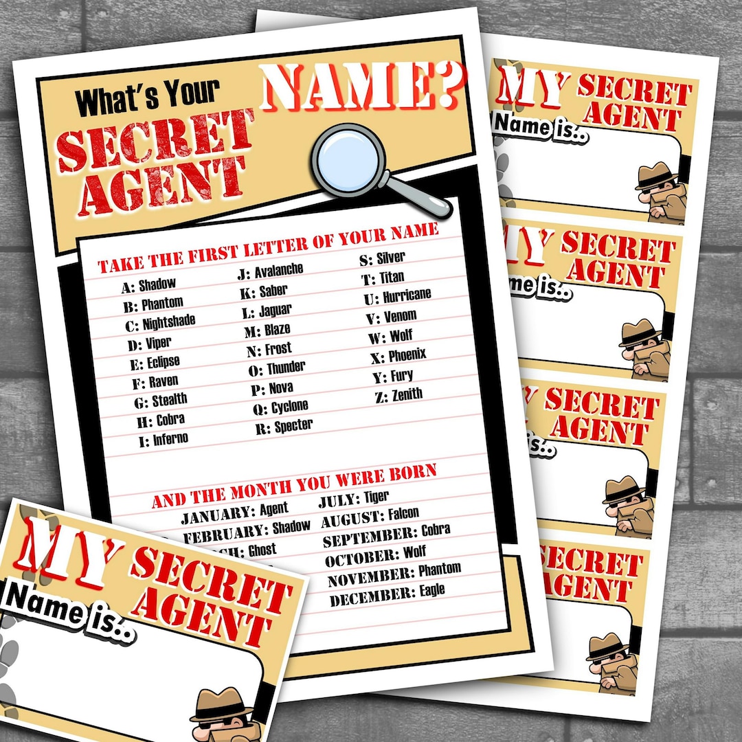 Top Secret Agent Code Names, What's Your Secret Agent Name Sign, Top ...