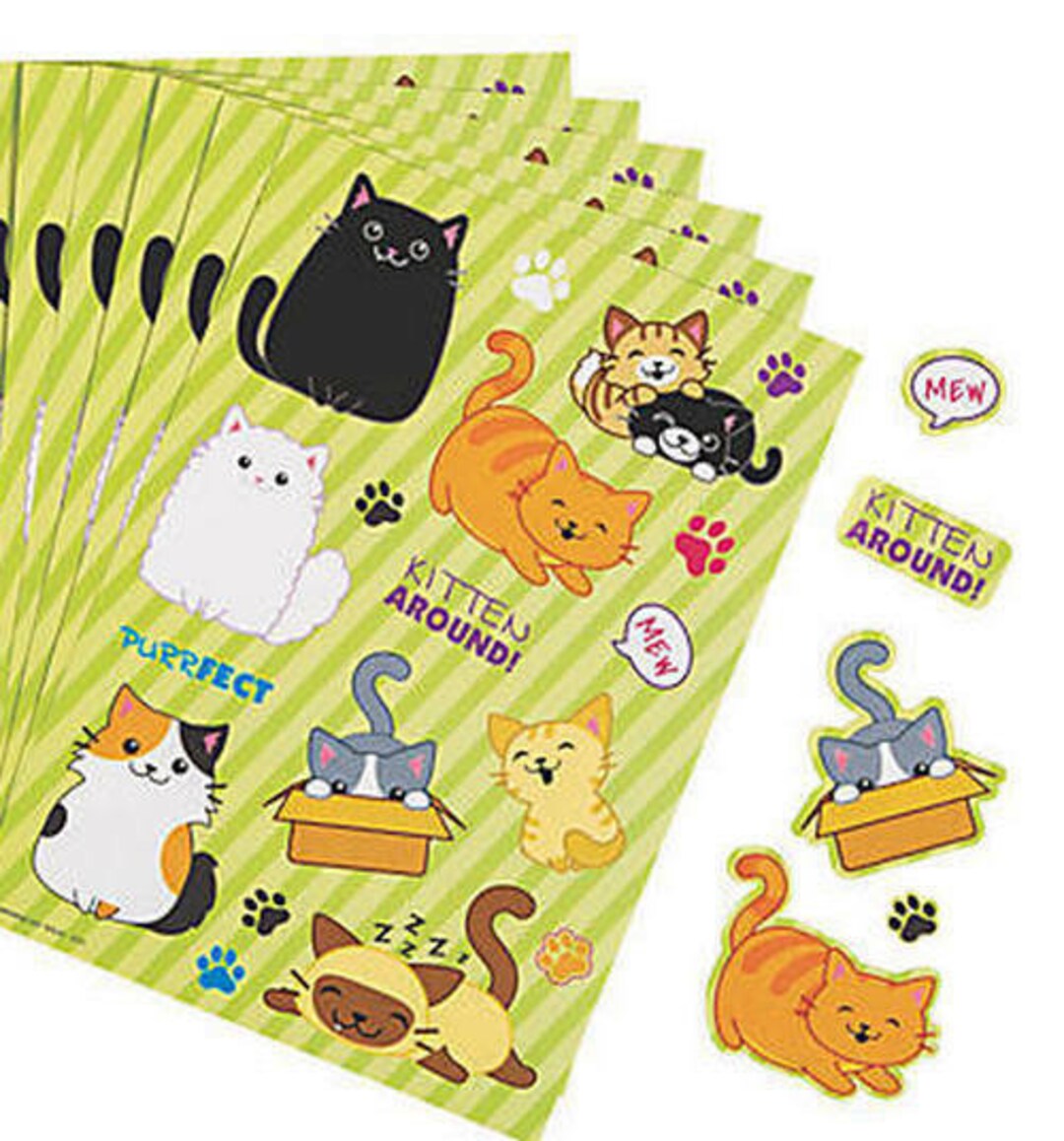 Pack of 12 Cute Cat Sticker Sheets for Adorable Feline Fun and ...
