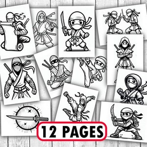 12 X Ninja Warrior Colouring Pages for Kids, Colouring Pages, Colouring ...
