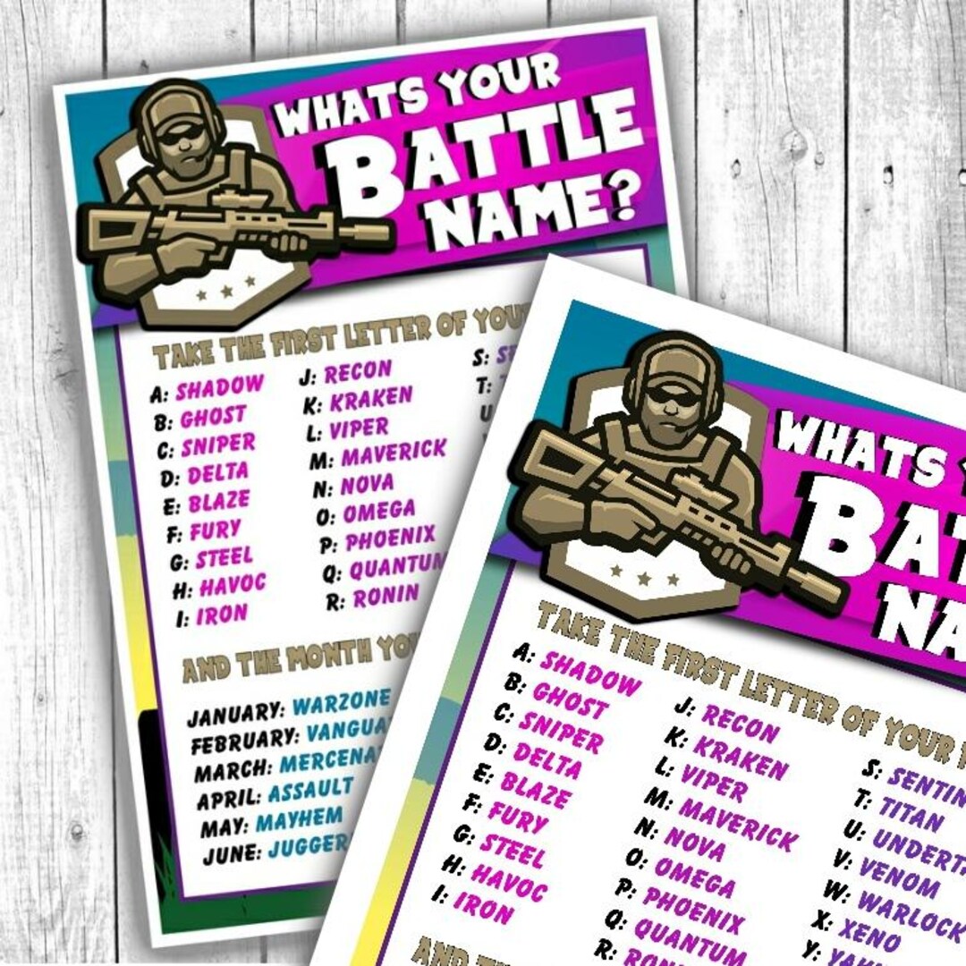 Battle Names, What's Your Battle Name Sign, Battle Birthday Party ...