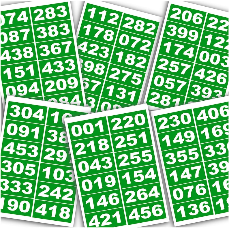 Printable Number Cards 001-456 for Challenge Games 72 Unique Number ...
