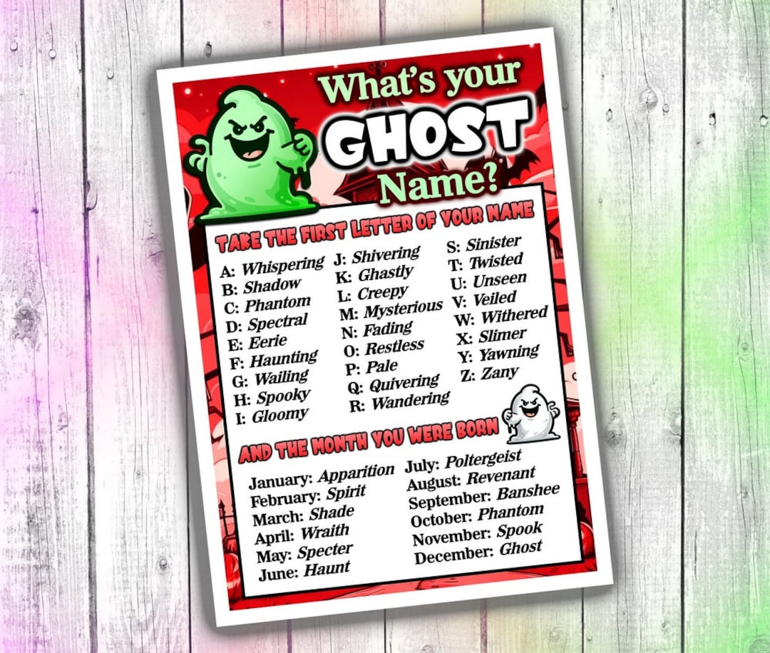 Ghost Names, What's Your Ghost Name Sign, Halloween Party, Spooky Names ...