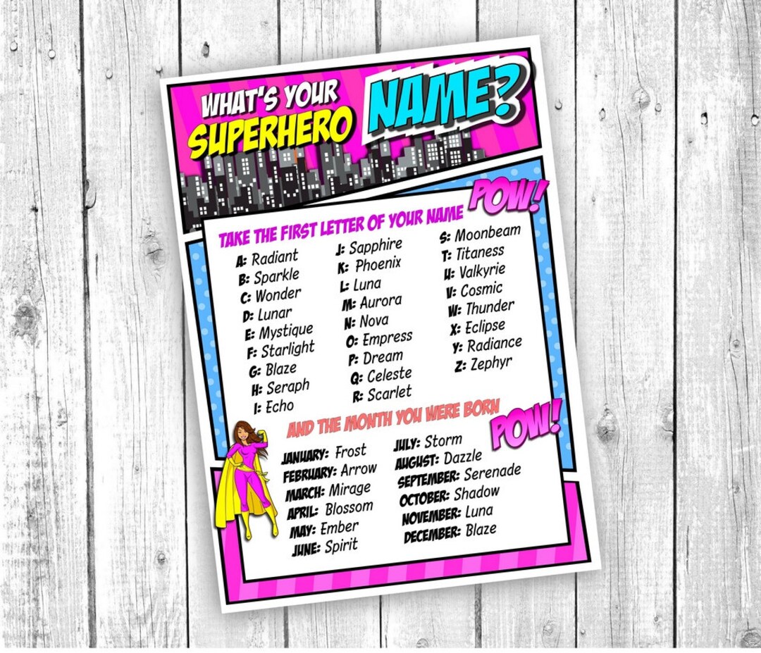Girl Superhero Party Sign, What's Your Superhero Name Sign, Superhero ...