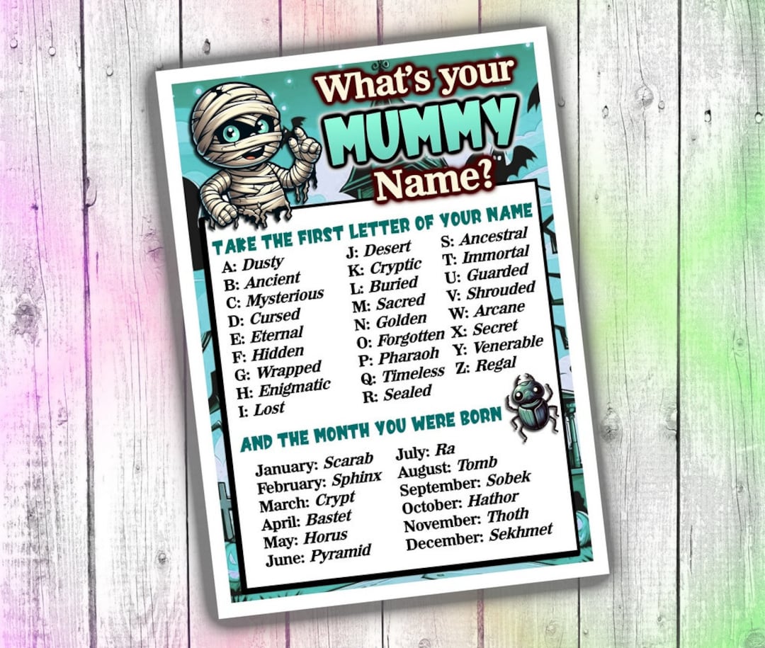 Mummy Names, What's Your Mummy Name Sign, Halloween Party, Spooky Names ...