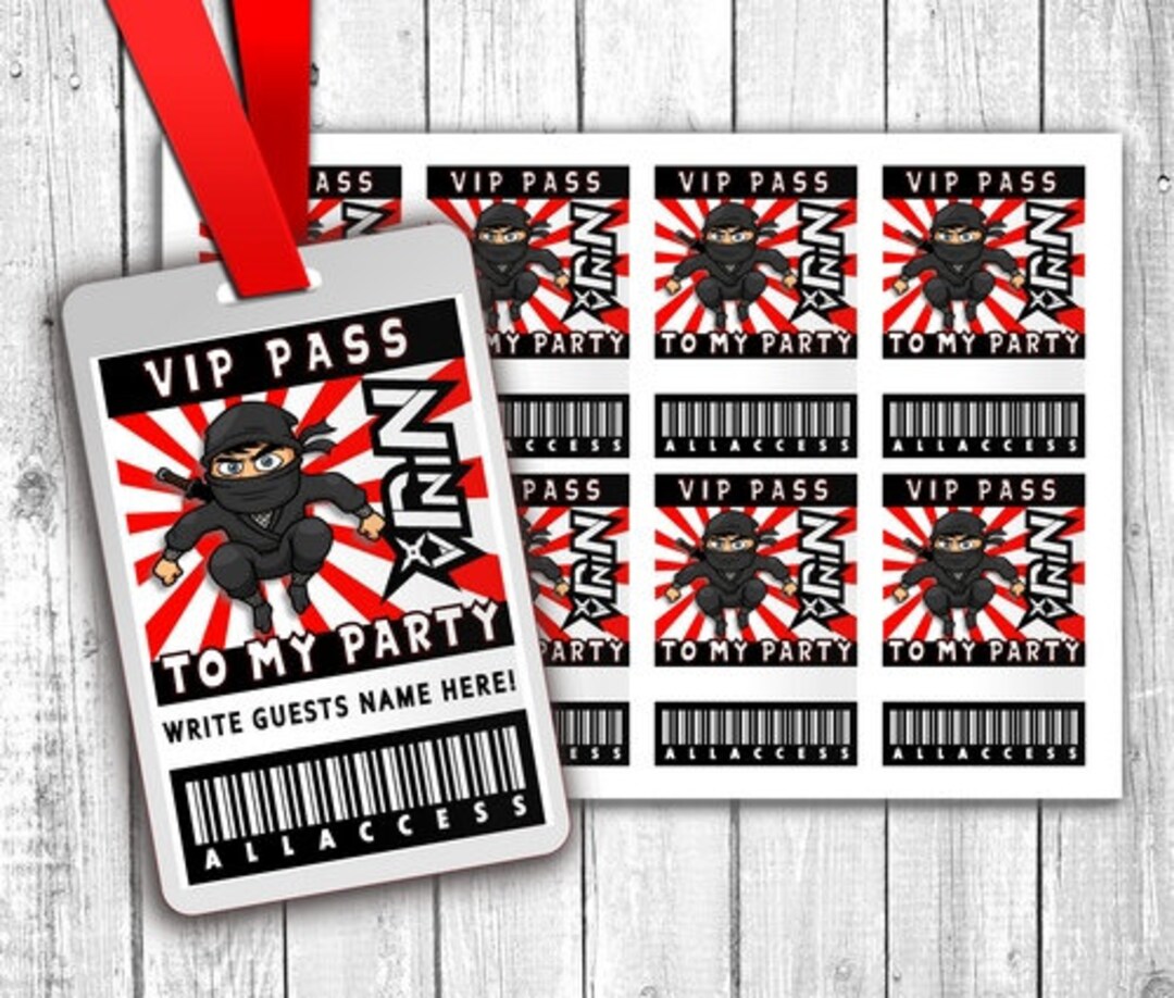 Ninja Theme Party VIP Passes - Printable Badges for Your Ninja Birthday ...