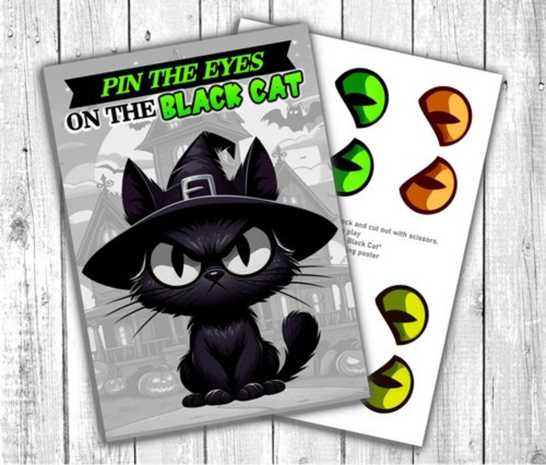 Pin the Eyes on the Black Cat Game - Printable Halloween Party Game for ...