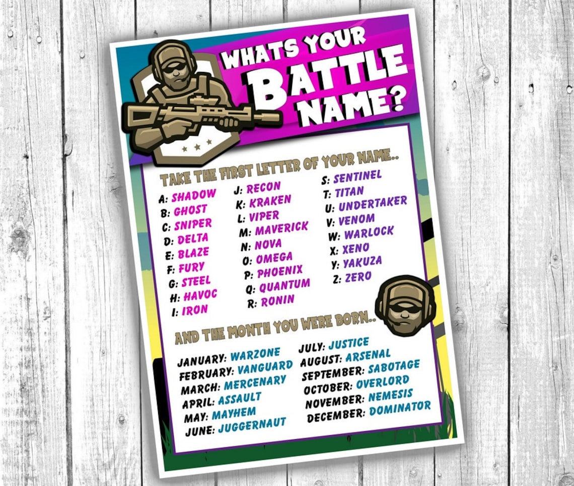 Battle Names, What's Your Battle Name Sign, Battle Birthday Party ...