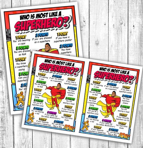 Printable 'who is Most Like a Superhero' Party Game With Scorecards Fun ...